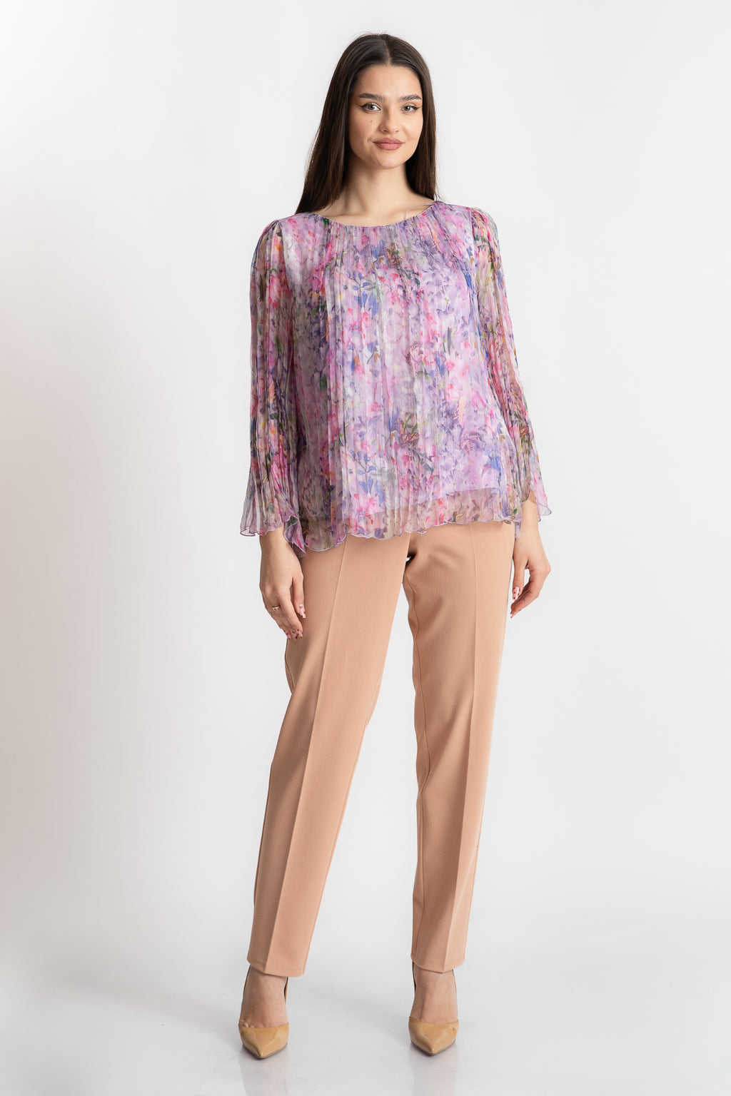 Bluza din matase, roz imprimata – lizzetstore