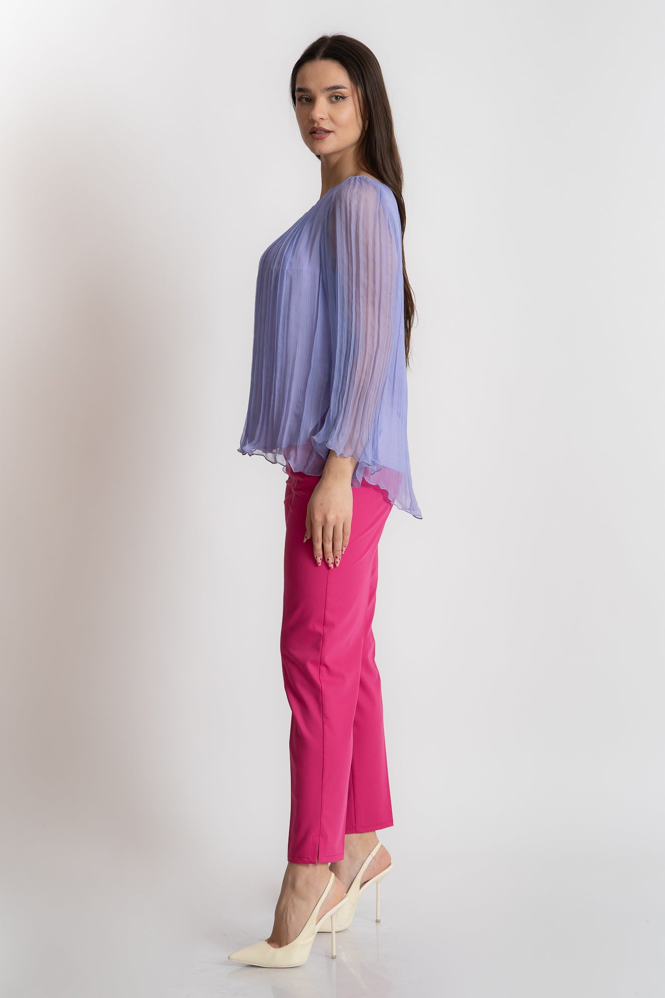 Bluza din matase, roz imprimata – lizzetstore